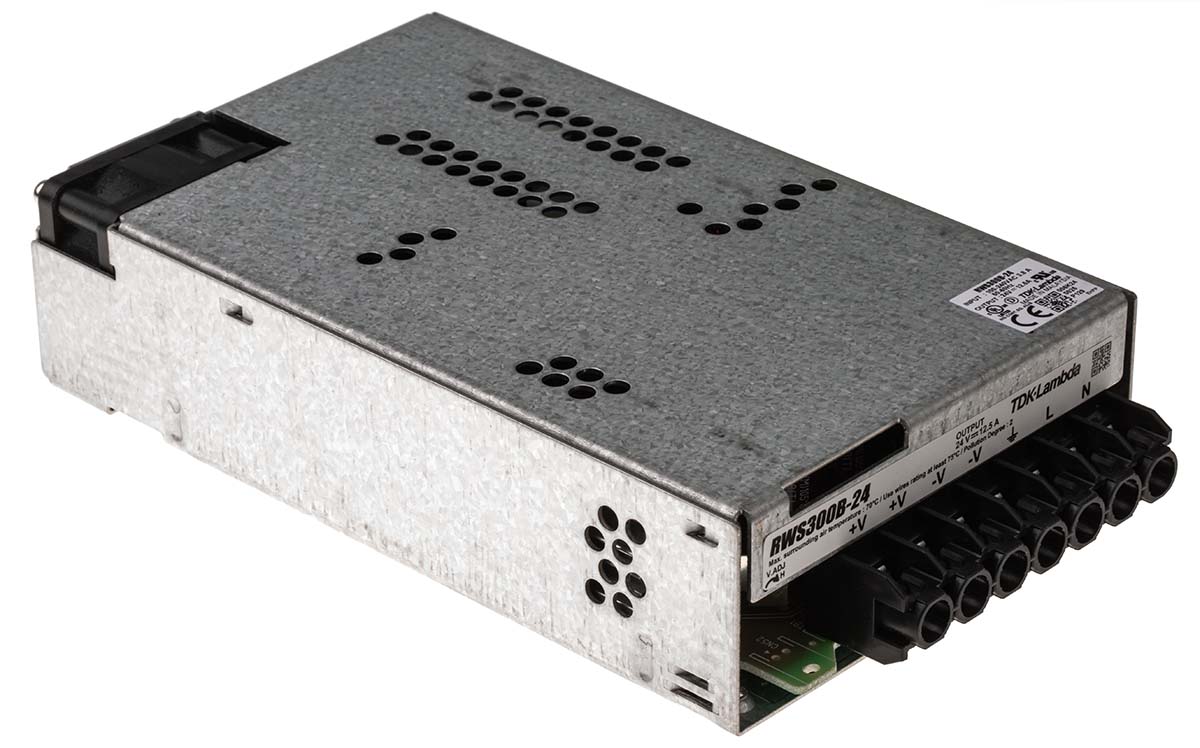 TDK-Lambda Embedded Switch Mode Power Supply SMPS, 24V Dc, 12.5A, 300W Enclosed | RWS300B-24 ...