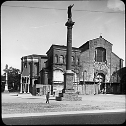 Basilica of Saint Domenic: Facade, with bronze statue of St. Dominic on ...