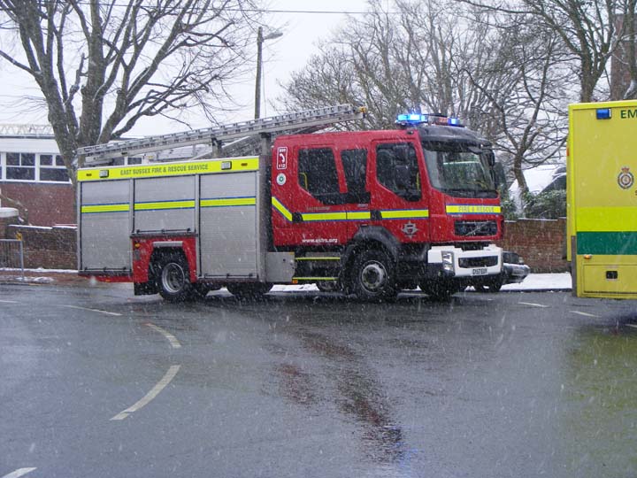 Fire Engines Photos - Volvo Fire engine in a snow filled East Sussex
