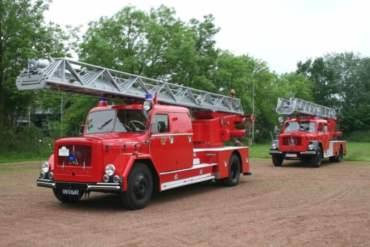 Fire Engines Photos - Two Magirus-Deutz Eckhauber turntable ladders