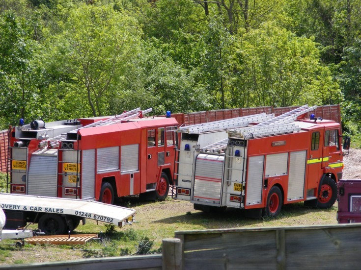 Fire Engines Photos - Two old Fire engine in Bangor Wales