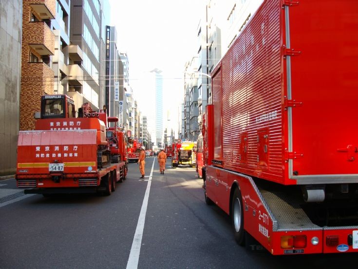 Fire Engines Photos - Tokyo Fire Department on stand by during Alarm 5