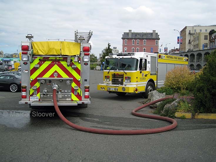 Fire Engines Photos - Fire engines at work Victoria BC Canada