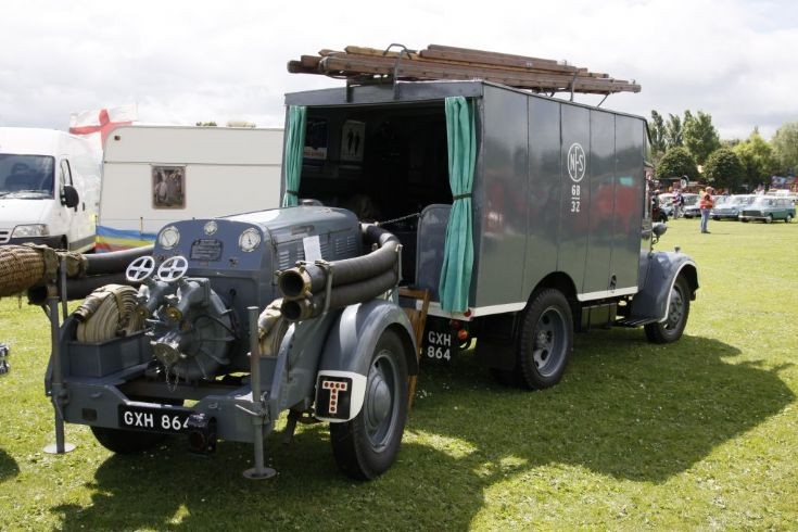 Fire Engines Photos - Austin K2 towing coventry climax trailer pump