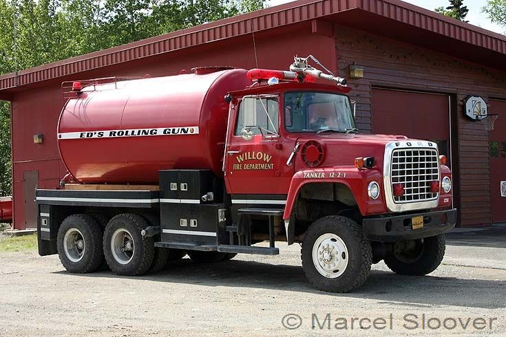 Fire Engines Photos - Willow Fire department Alaska Ford tanker right