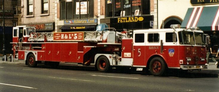Fire Engines Photos - FDNY Ladder 5 Seagrave Tiller Truck