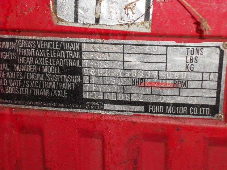 Ford D Series Build Plate for MPH 199L