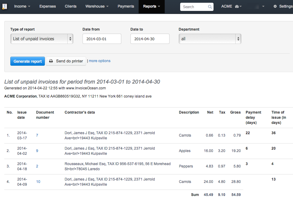 List Of Unpaid Invoices