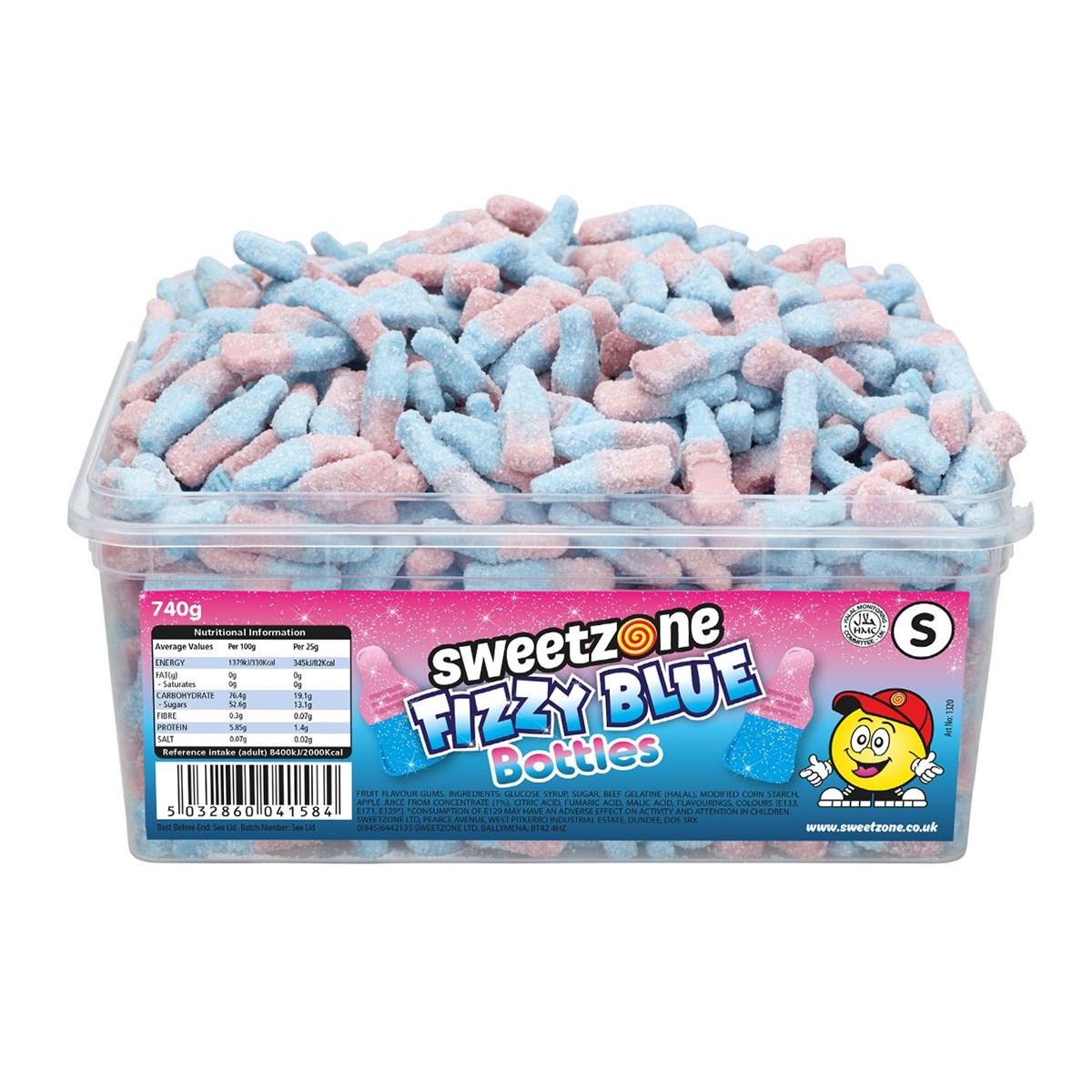 Sweetzone Tubs Fizzy Blue Bottles 960g (600 Pieces)