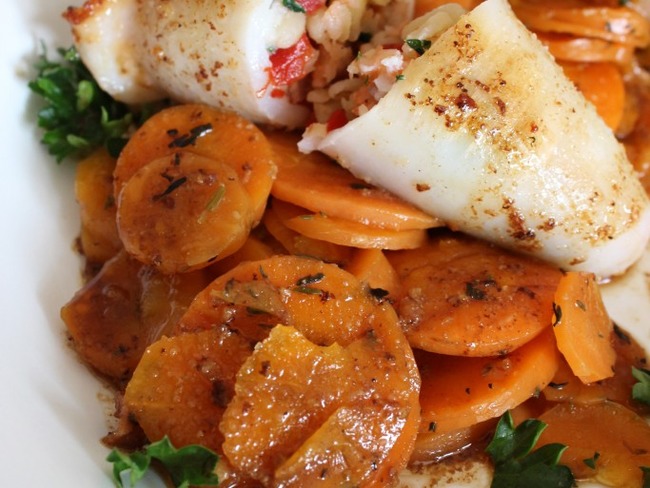 Calamars farcis aux encornets, crevettes et jambon serrano - Recette ...