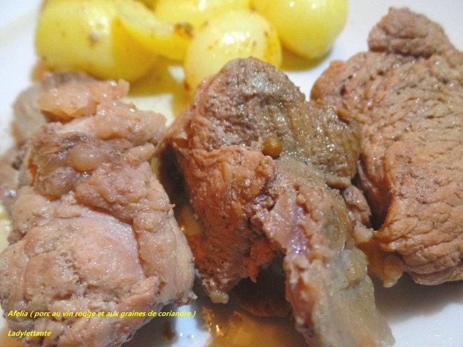 Afelia chypriote (porc au vin rouge et aux graines de coriandre ...