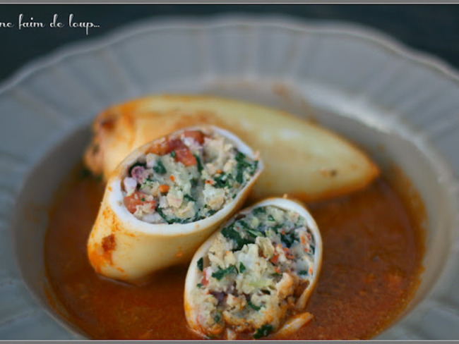Calamars farcis aux légumes et crevettes - Recette par Une Faim de loup