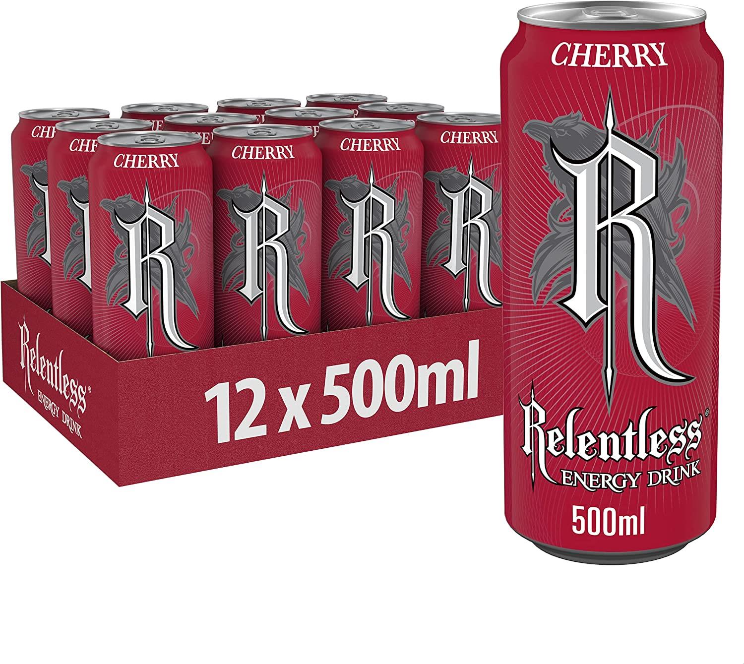Relentless Cherry Energy Drink, 500 ml, Pack of 12