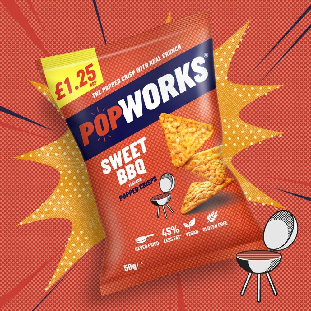 Popworks SWEET BBQ Popped Crisps Snacks 50g PMP Bags