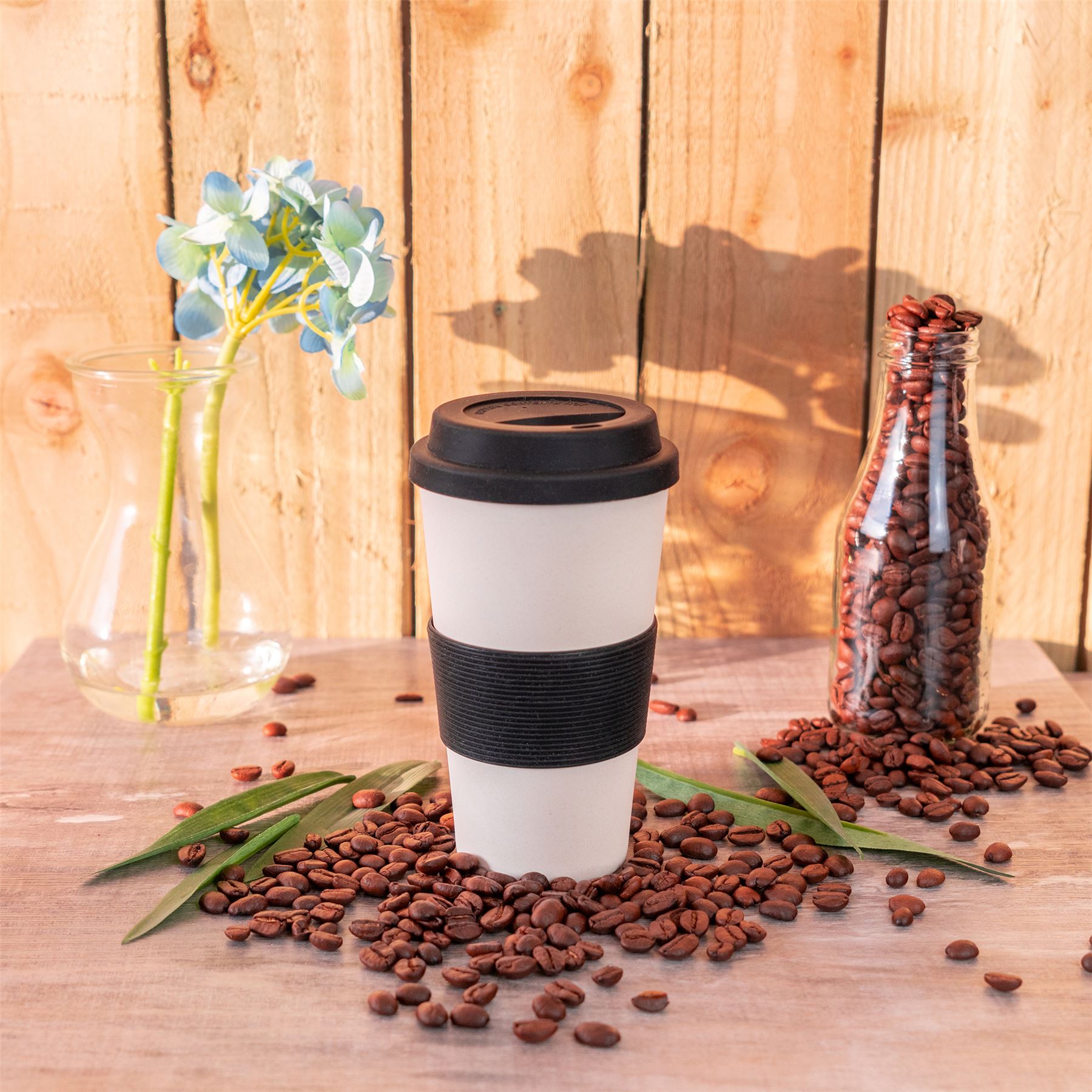 Reusable Coffee Cup Travel Mug Eco Friendly Bamboo, 400ml - 3 Designs ...