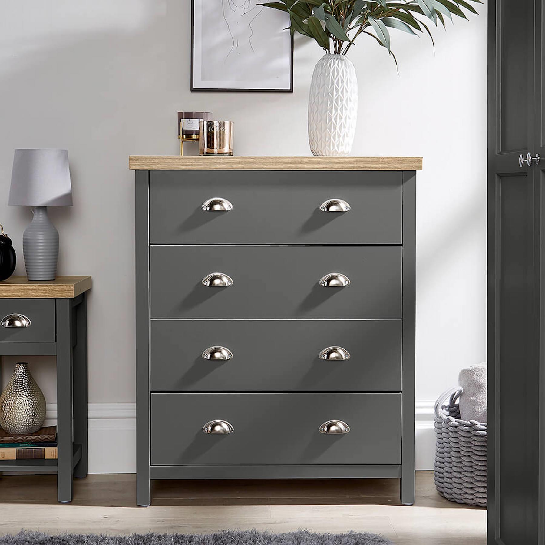 Bedroom Furniture Graphite Oak Unit Chest of Drawers Bedside Wardrobe ...