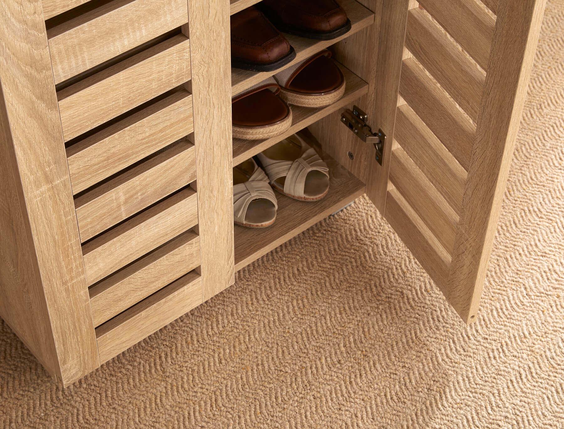Oslo 2 Door Oak Wooden Shoe Storage Cabinet Rack Stand Cupboard Slatted ...