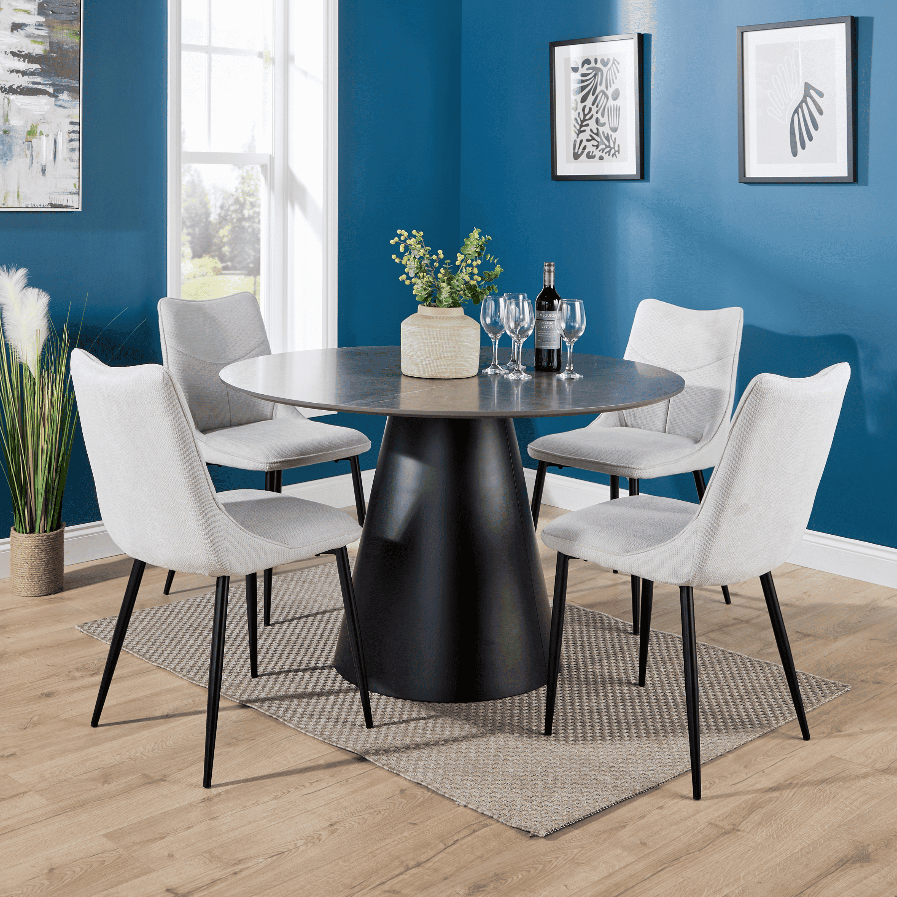 Grayson Dining Set - 120cm Round Modern Table and 4 Deep Foam Padding ...