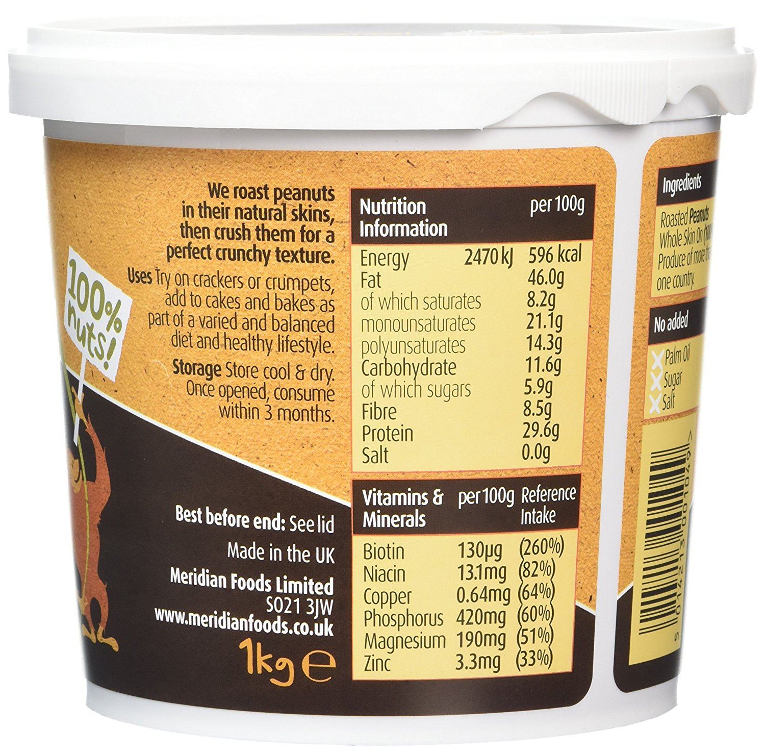 Meridian Foods Natural Crunchy Peanut Butter 100% 1000g | eBay