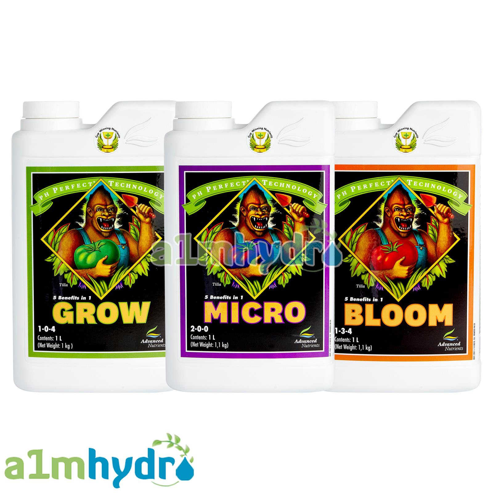 Advanced Nutrients pH Perfect 1 Litre 1L Bloom Grow Micro Bundle 3-Part Formula 7426805949673 | eBay