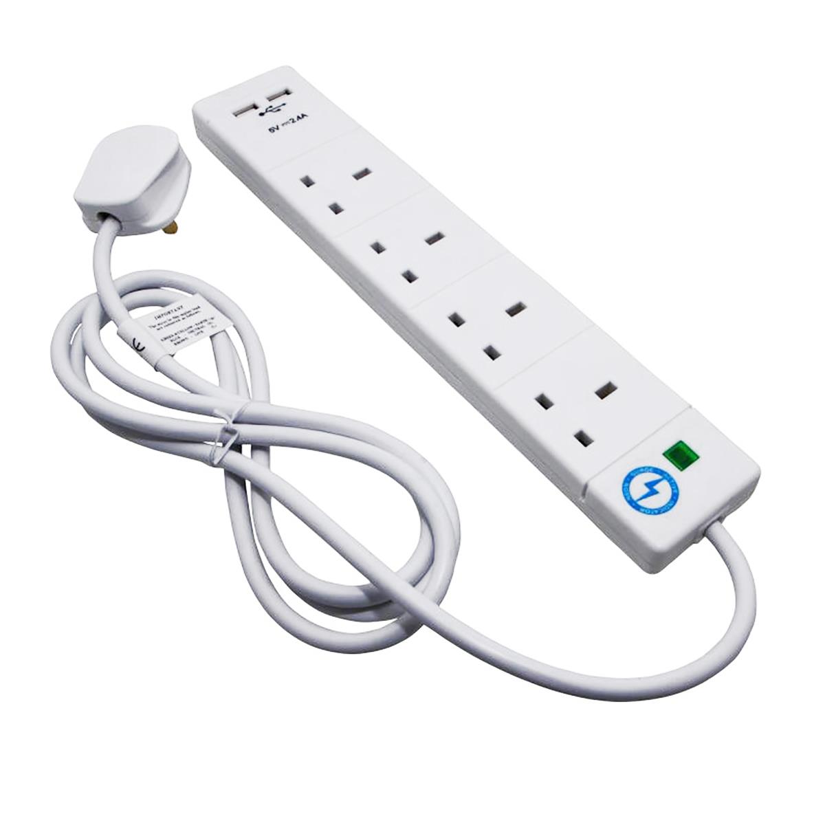 Extension Leads Trailing Sockets 13A UK 2m 5m Cable USB Ports Surge ...