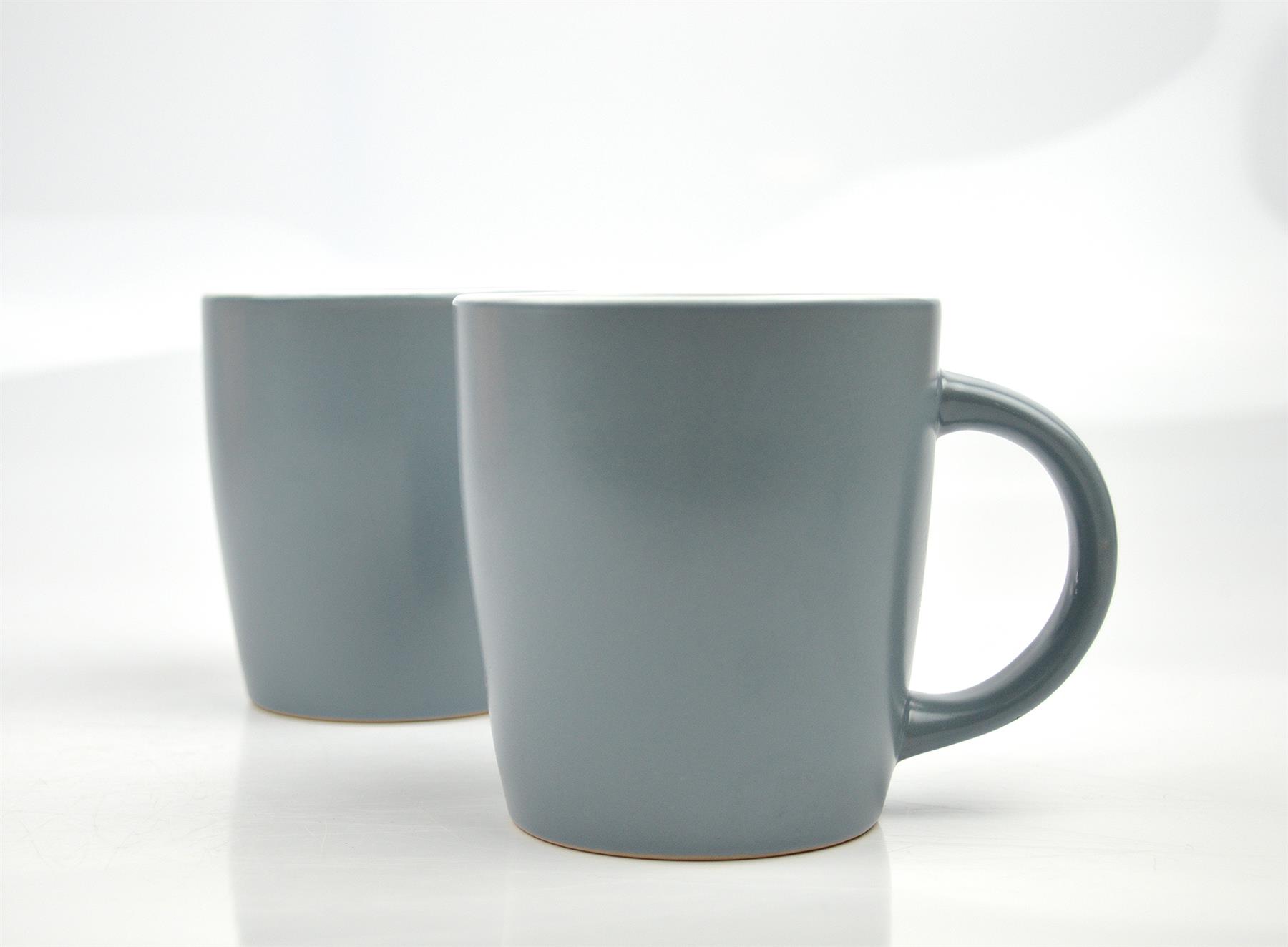 Grey Pink Coffee Mugs Tea Cups Set of 4 White Rim Stoneware Home Office ...