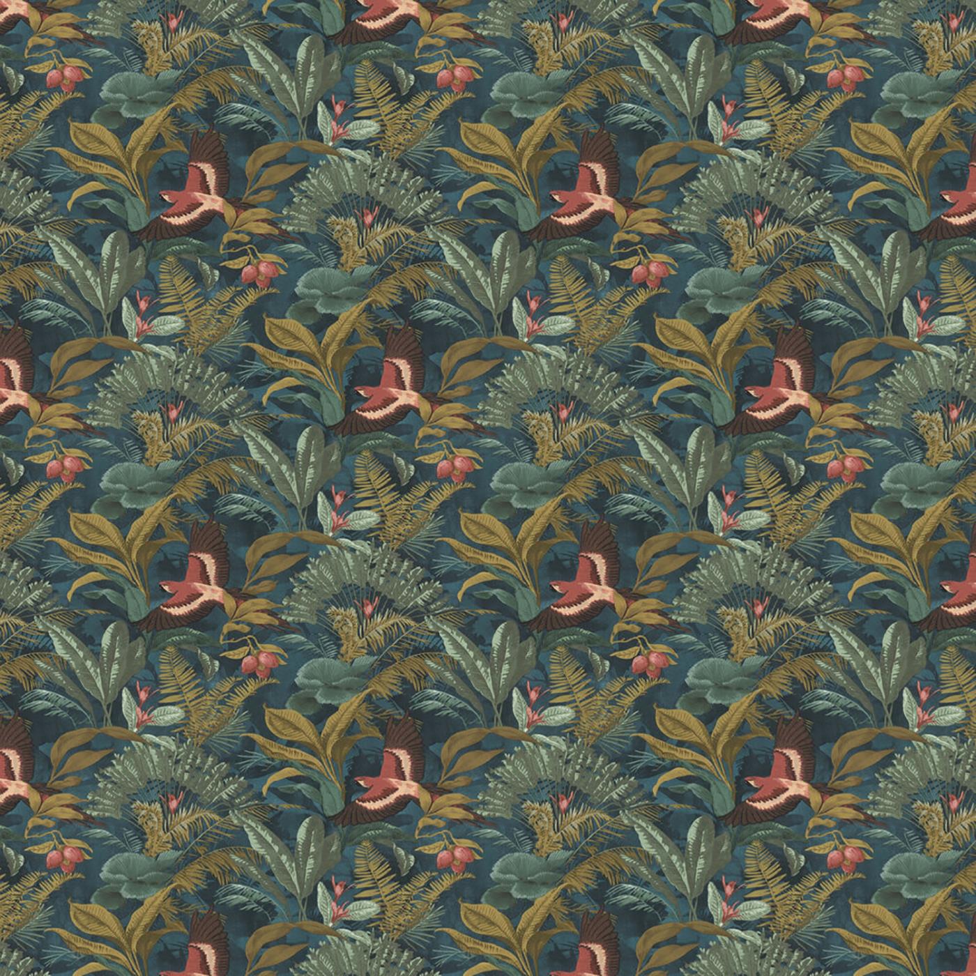 Green Leaf Birds Tropical Wallpaper Vinyl Jungle Animal Print Floral ...