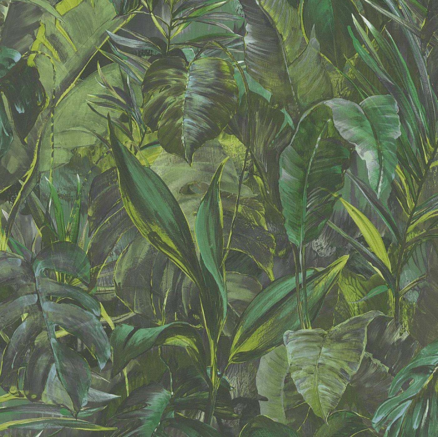 Green Leaf Birds Tropical Wallpaper Vinyl Jungle Animal Print Floral ...