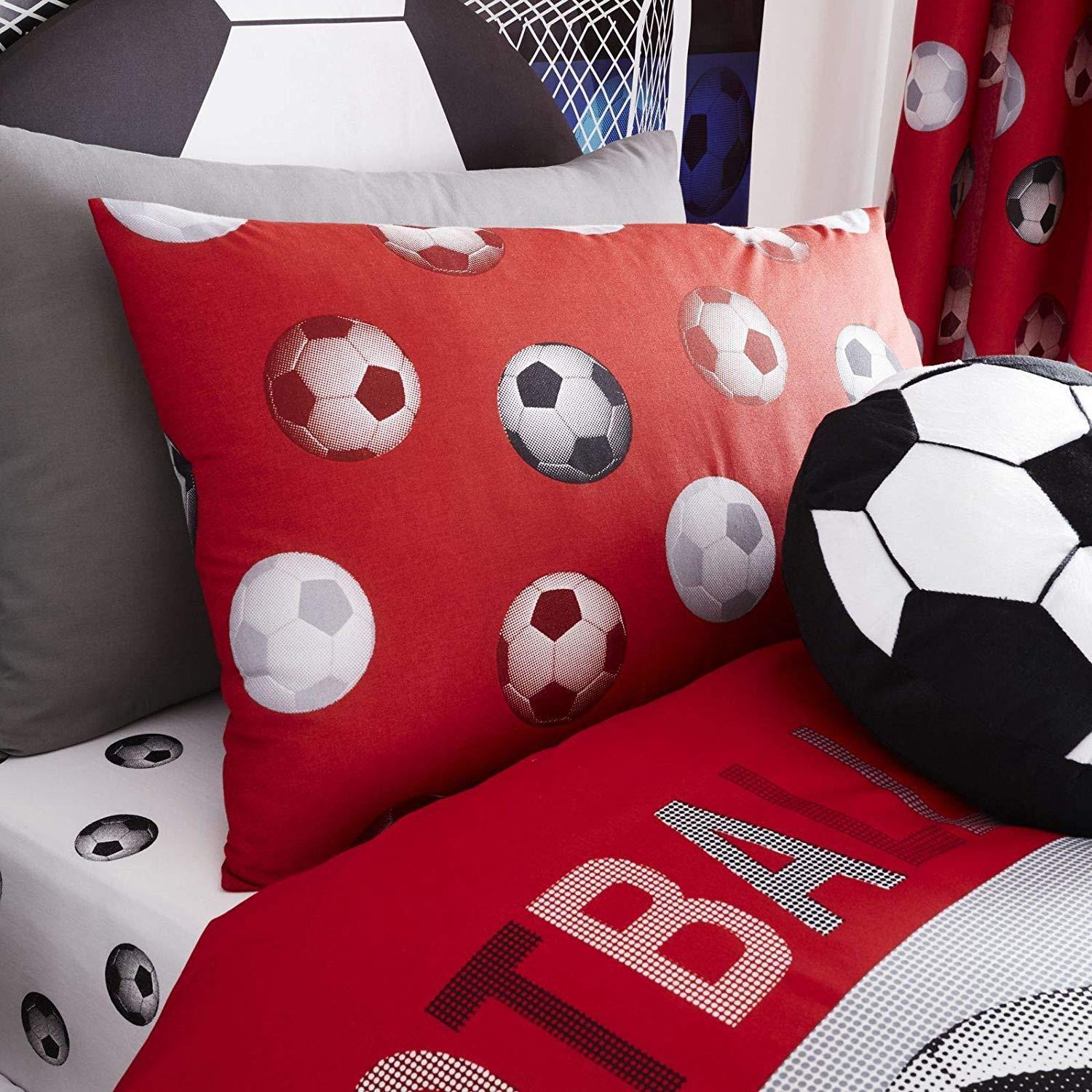Kids Boys Girls Catherine Lansfield Red Football Single Bed Duvet Cover ...