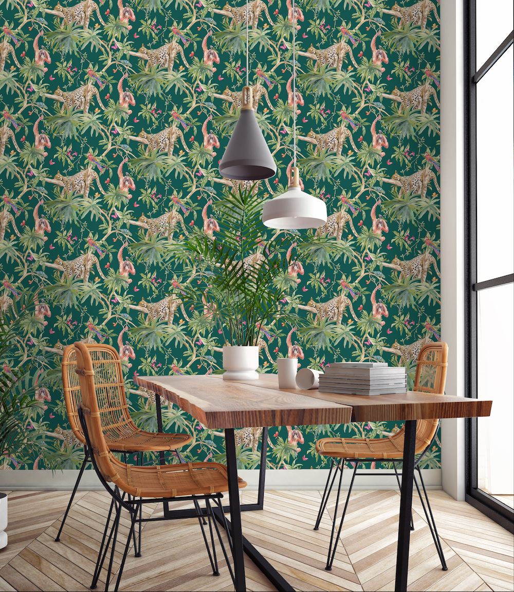 Green Leaf Birds Tropical Wallpaper Jungle Animal Print Floral ...