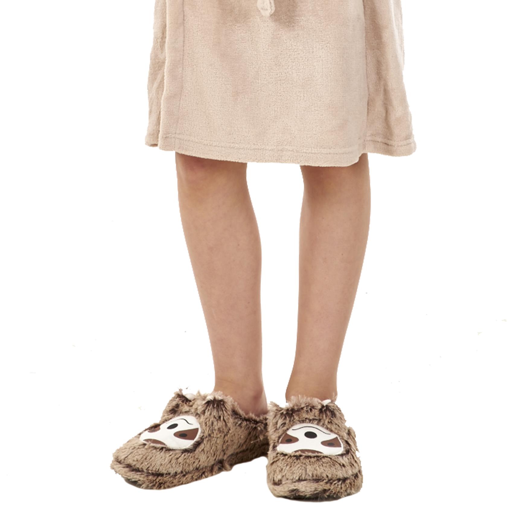 Ladies & Girls Faux Fur SLOTH MULE Slippers Matching Mini Me Fleece ...