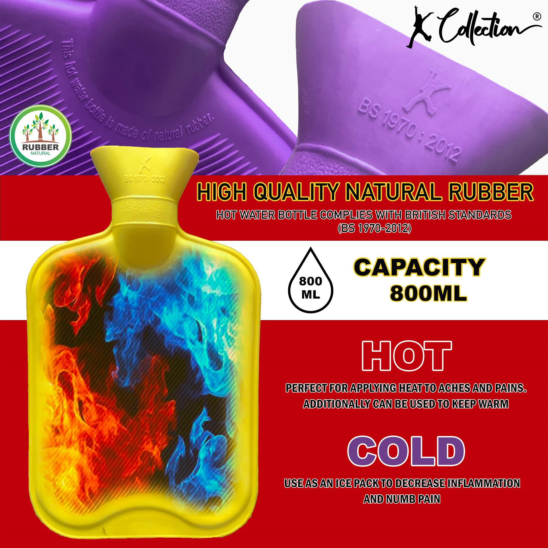 3 Pk Natural Rubber Hot Water Bottles Heat Theraphy 800ML-2 Ltr BS 1970 ...