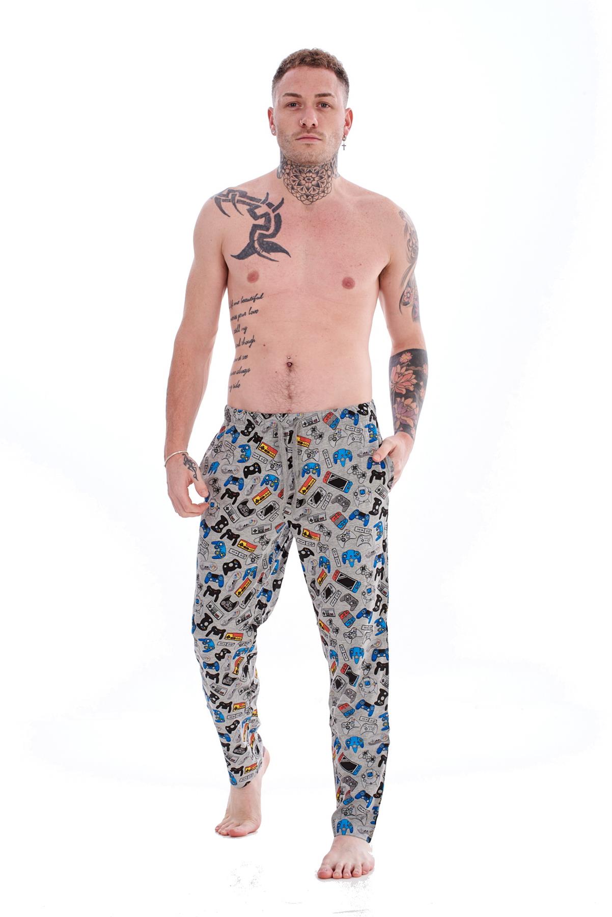 Mens Pack of 2 Retro Games Lounge Pants Game Over/Controller Designs ...