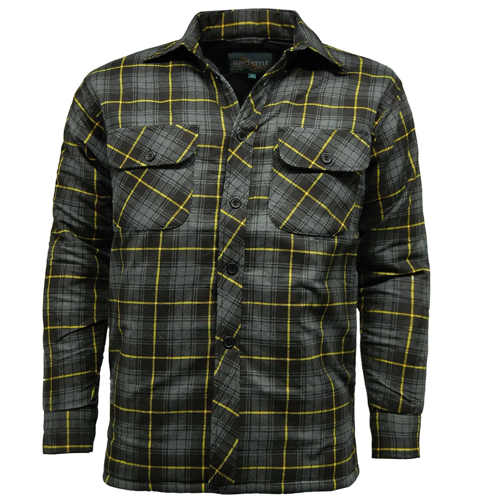 MENS PADDED LUMBER JACK SHIRT CHECK QUILTED THICK FLEECE LINED WORKWARM ...