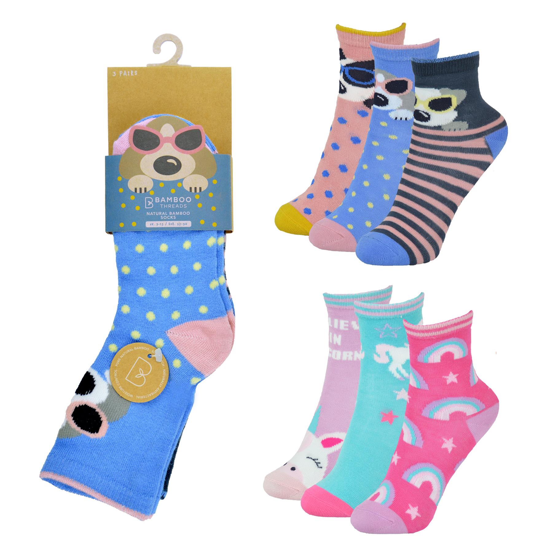 Pack Of 6 Kids Bamboo Socks Boys Girls Design Sock Black Multi | eBay UK
