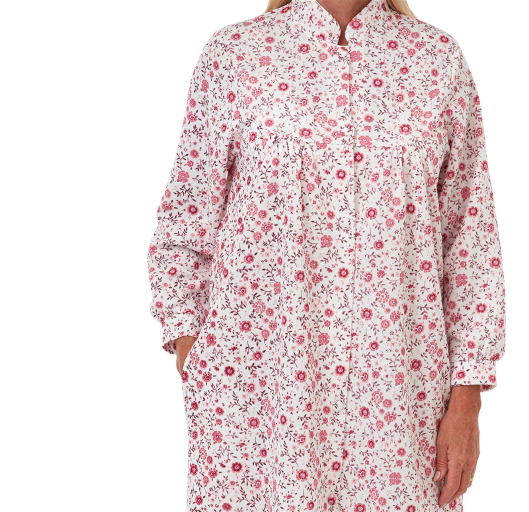 Womens Housecoat Quilted Button Through Robe Dressing Gown Bathrobe For ...