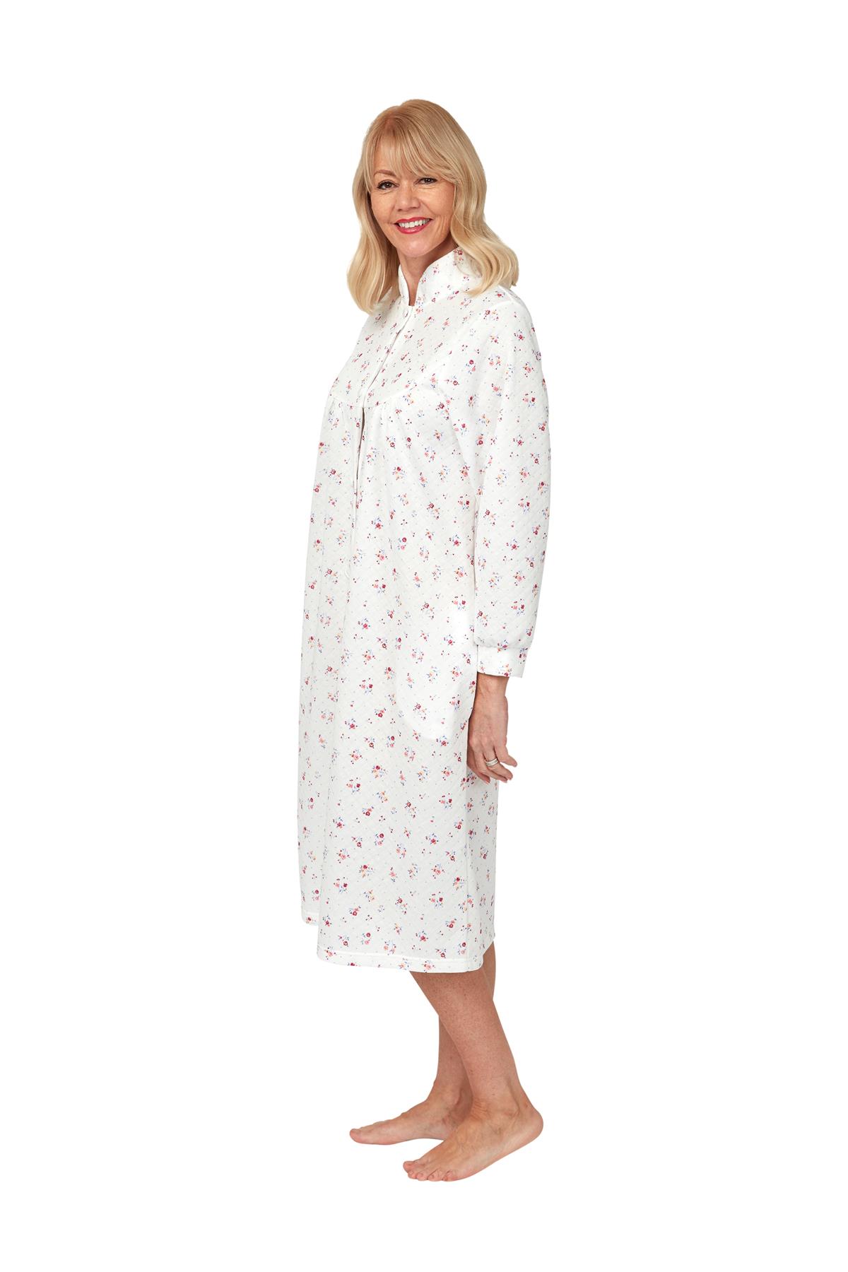 Womens Housecoat Quilted Button Through Robe Dressing Gown Bathrobe For ...