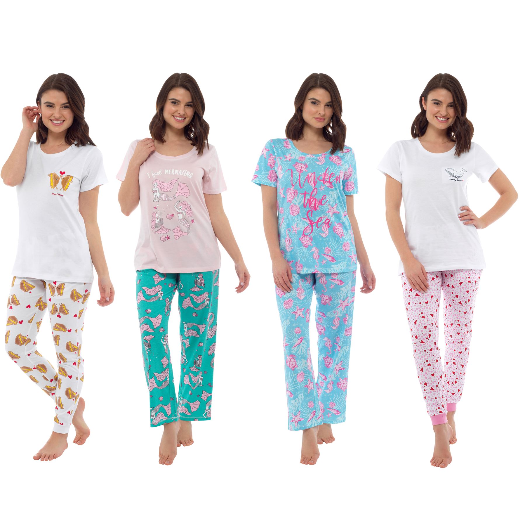 Women's Pyjamas Lounge Set, Holiday Summer Cotton PJs Pyjama Set, Size ...