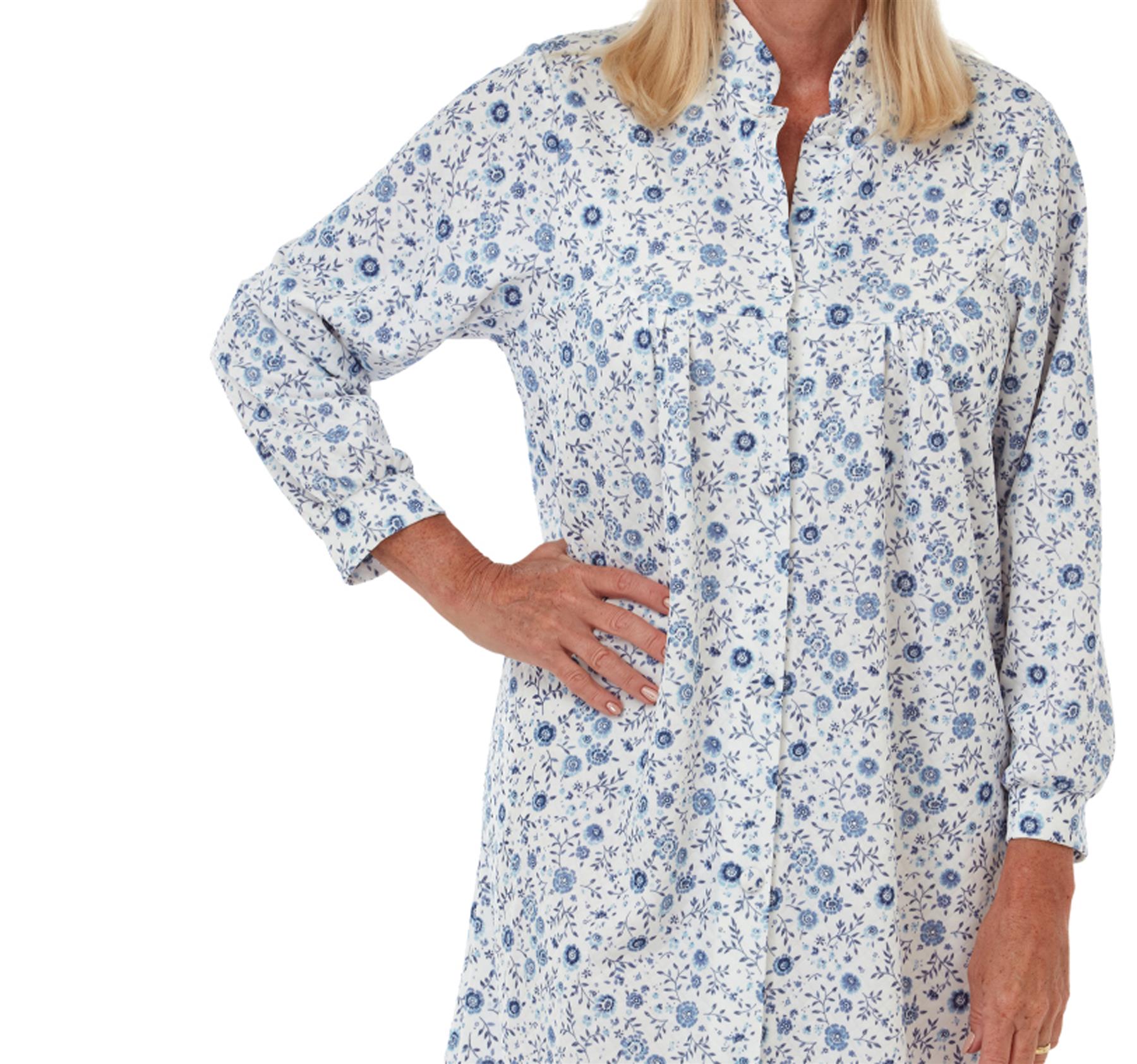 Womens Housecoat Quilted Button Through Robe Dressing Gown Bathrobe For ...