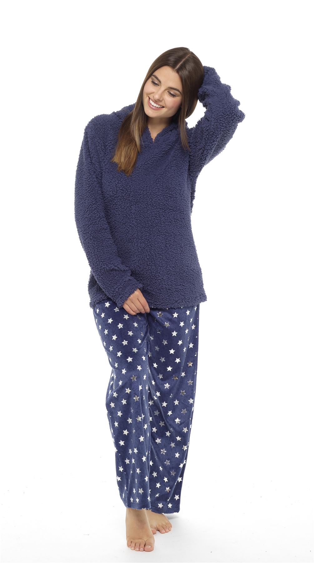 Women's Cat & Bunny Snuggle Fleece Pyjamas, Fluffy Twosie Pyjama Set ...