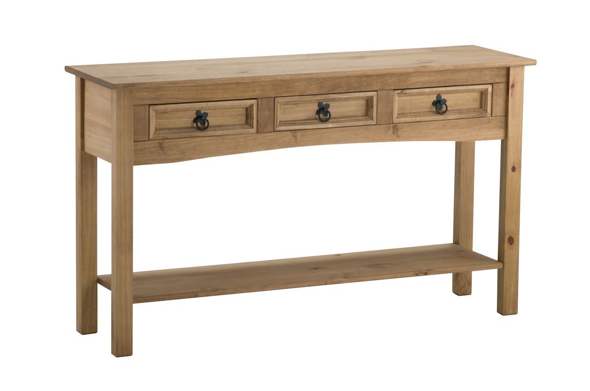 Corona 3 drawer Console Hall Table shelf Mexican Pine Solid Wood ...