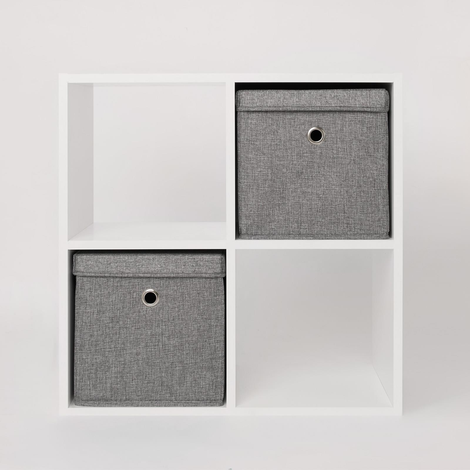 OHS Pack of Fabric Storage Boxes with Lid Foldable Tidy Square Cube ...