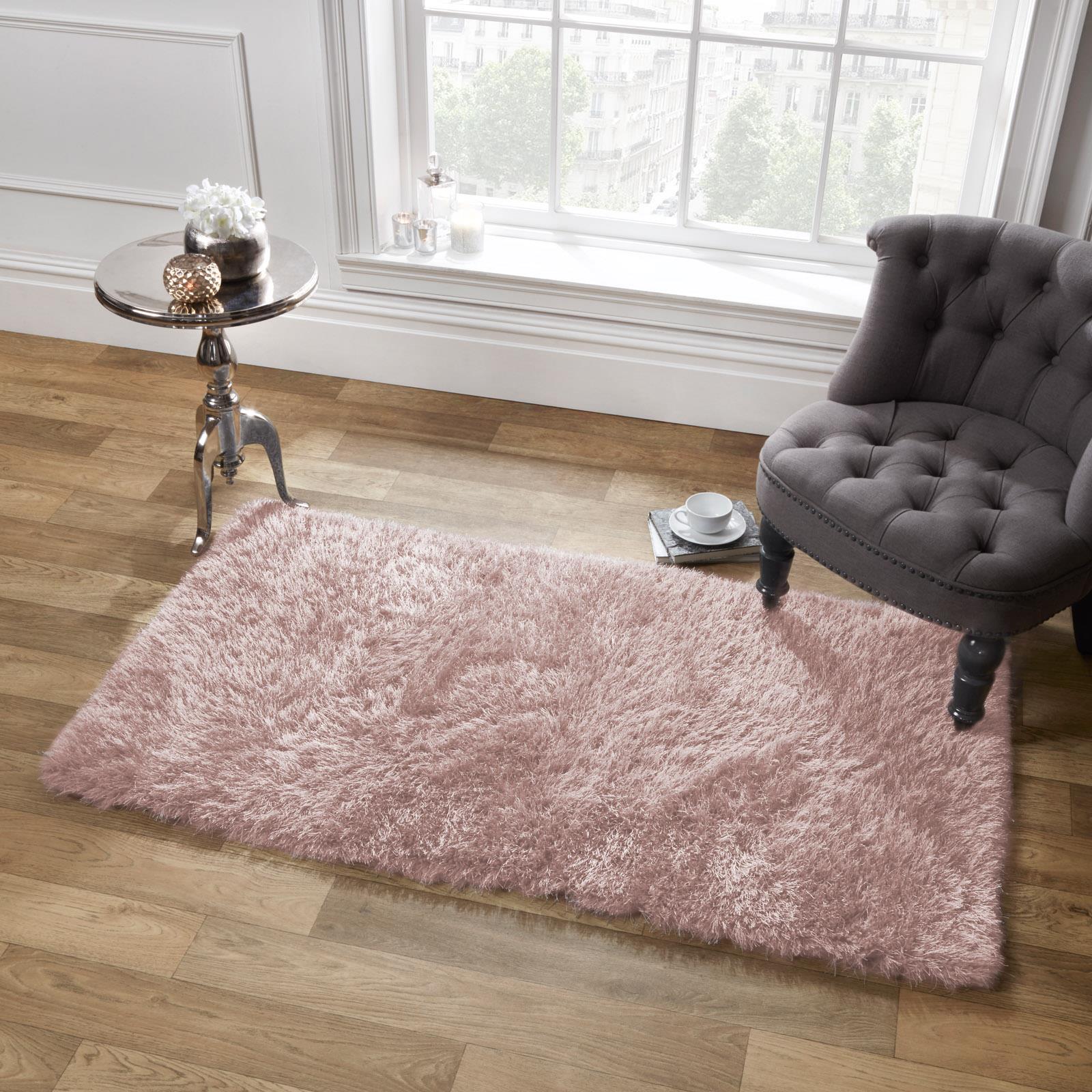 Sienna Large Shaggy Floor Rug Plain Soft Sparkle Area Mat 5cm Thick ...