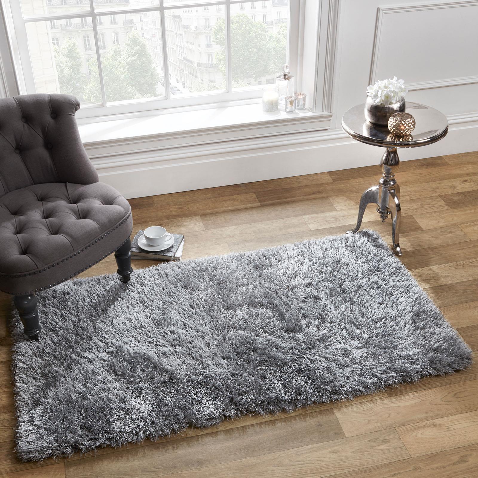 Sienna Large Shaggy Floor Rug Plain Soft Sparkle Area Mat 5cm Thick ...