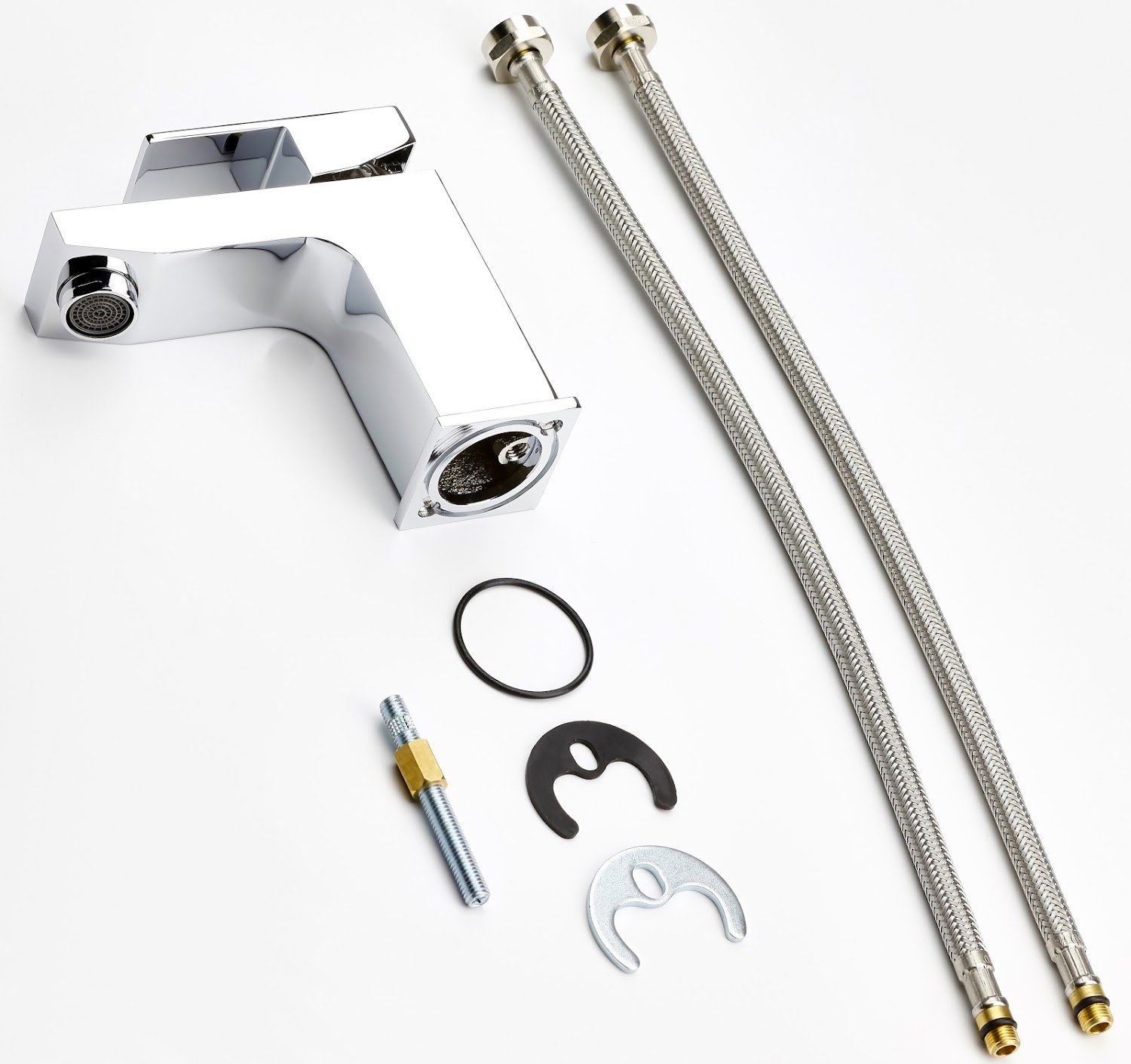 Modern Chrome Bathroom Square Tap Sets | Basin & Bath Taps with Shower ...