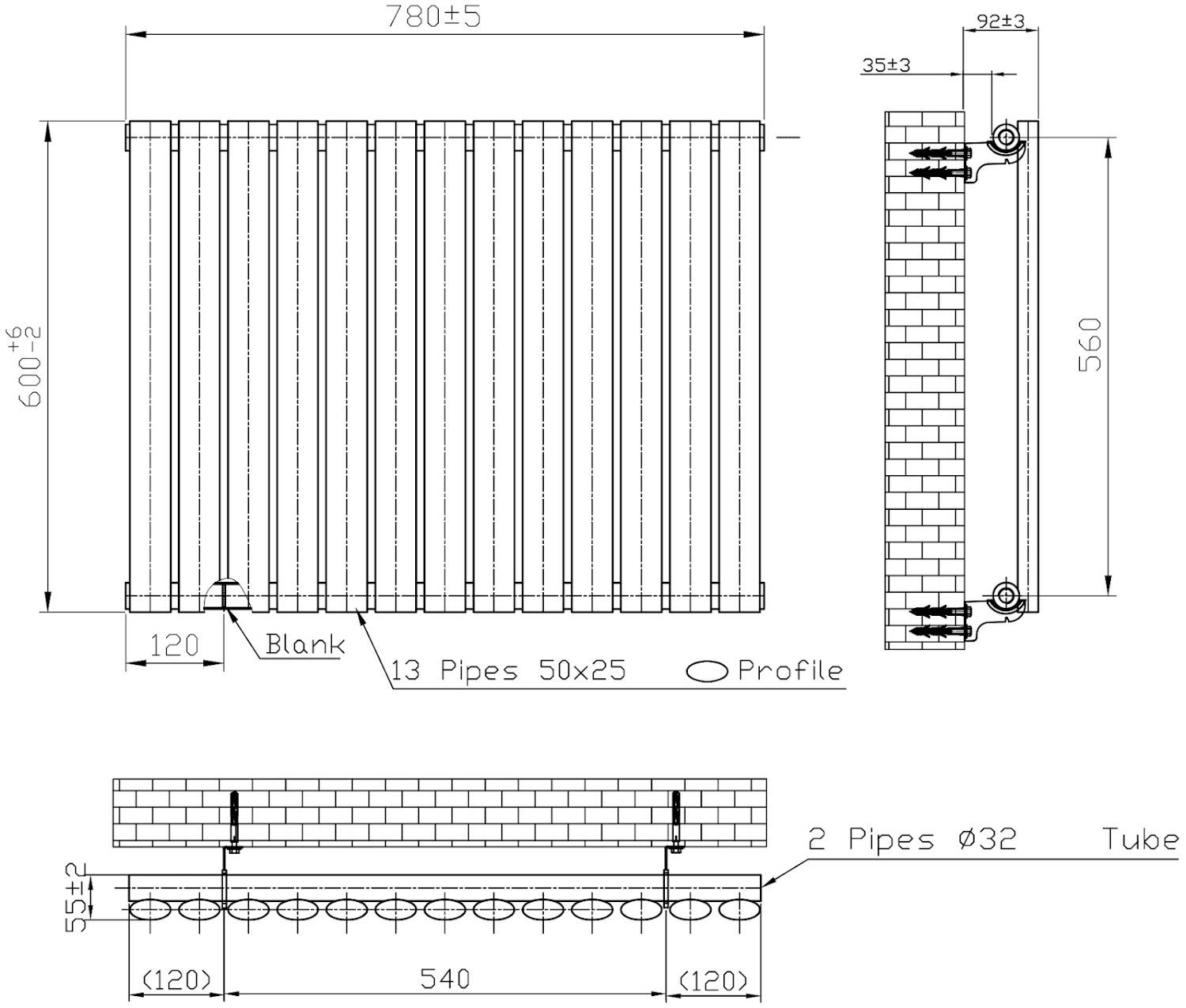 Black Designer Radiator Vertical Horizontal Flat Panel Oval Single ...