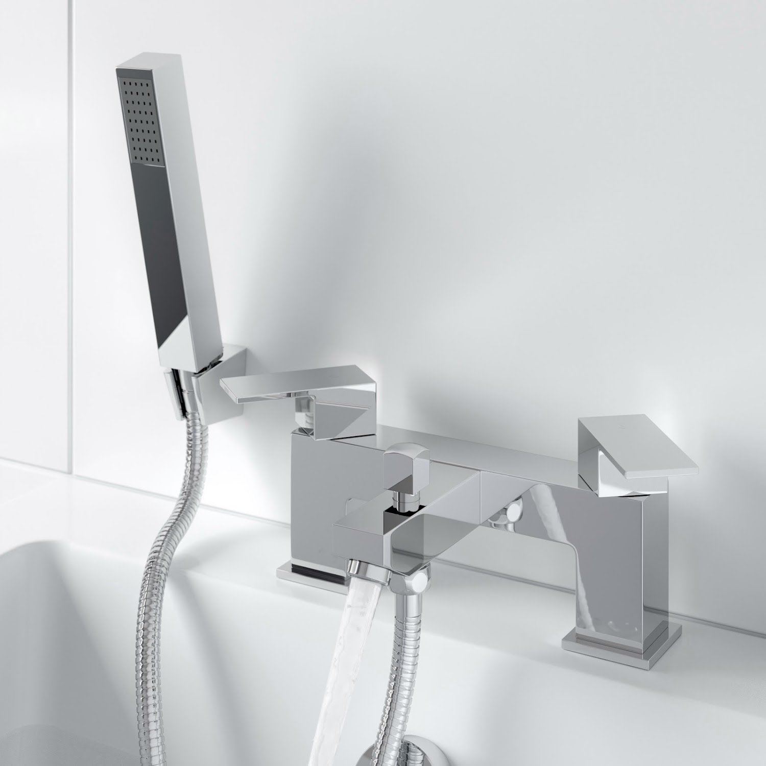 Modern Chrome Bathroom Square Tap Sets | Basin & Bath Taps with Shower ...
