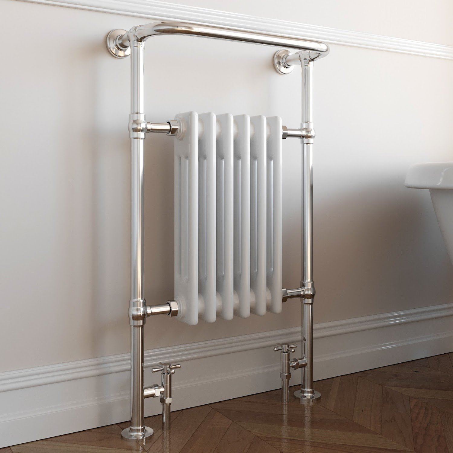 Traditional Victorian Column Bathroom Heated Towel Rail Radiator White ...