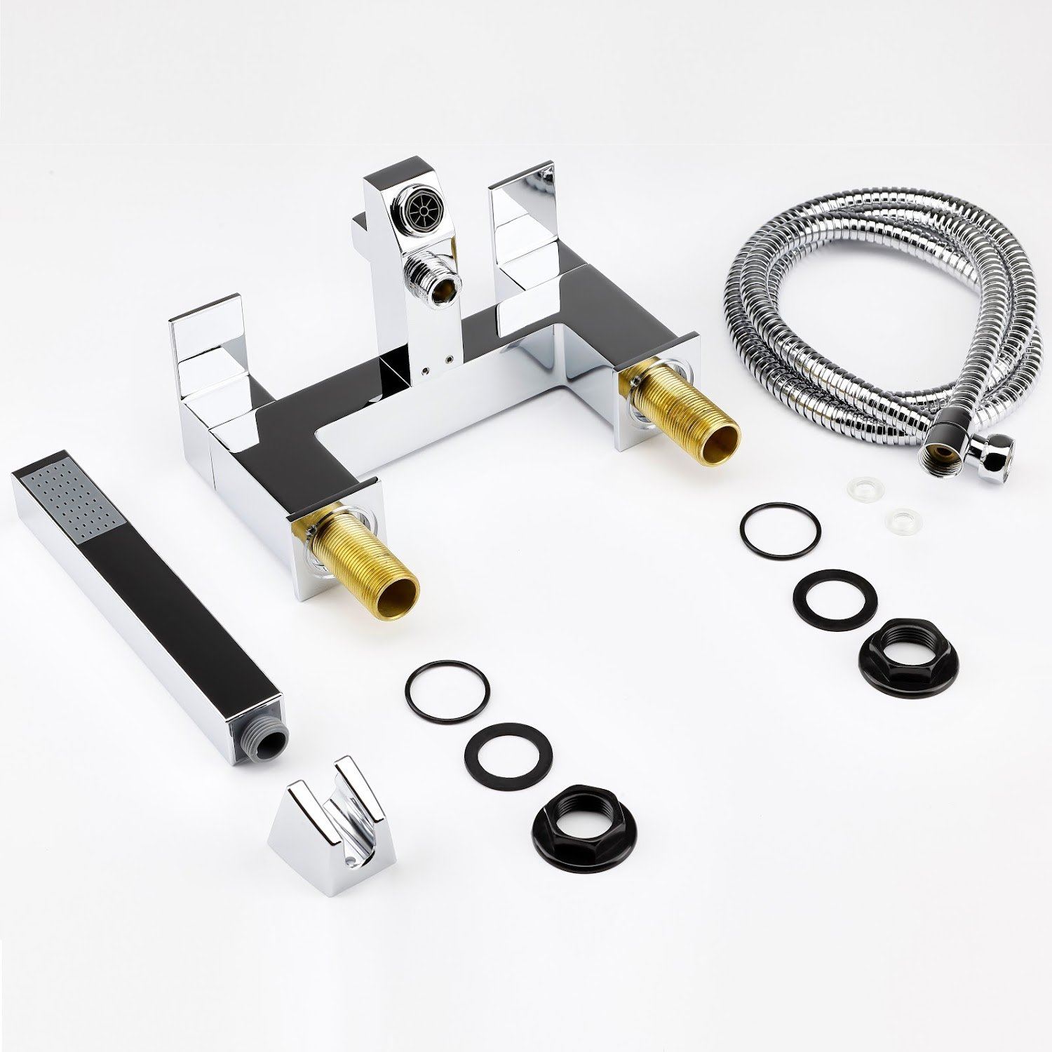 Modern Chrome Bathroom Square Tap Sets | Basin & Bath Taps with Shower ...