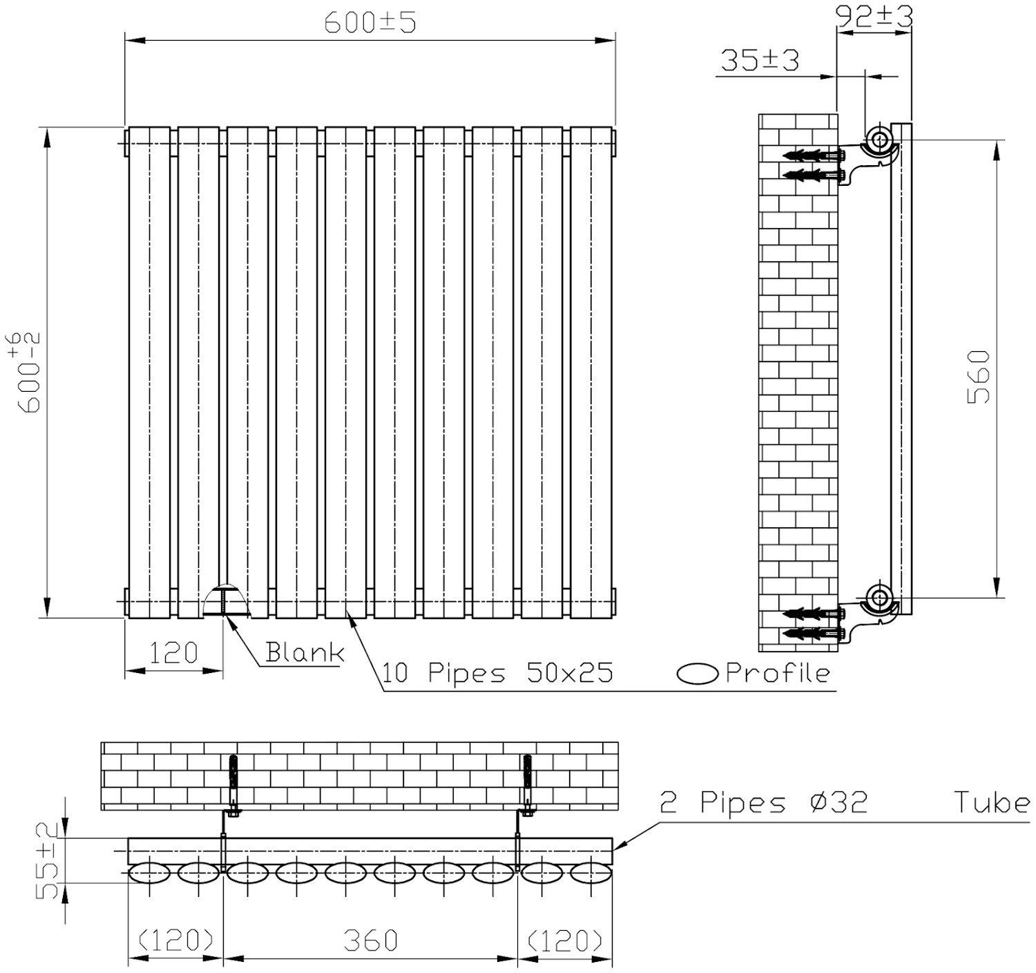 Black Designer Radiator Vertical Horizontal Flat Panel Oval Single ...